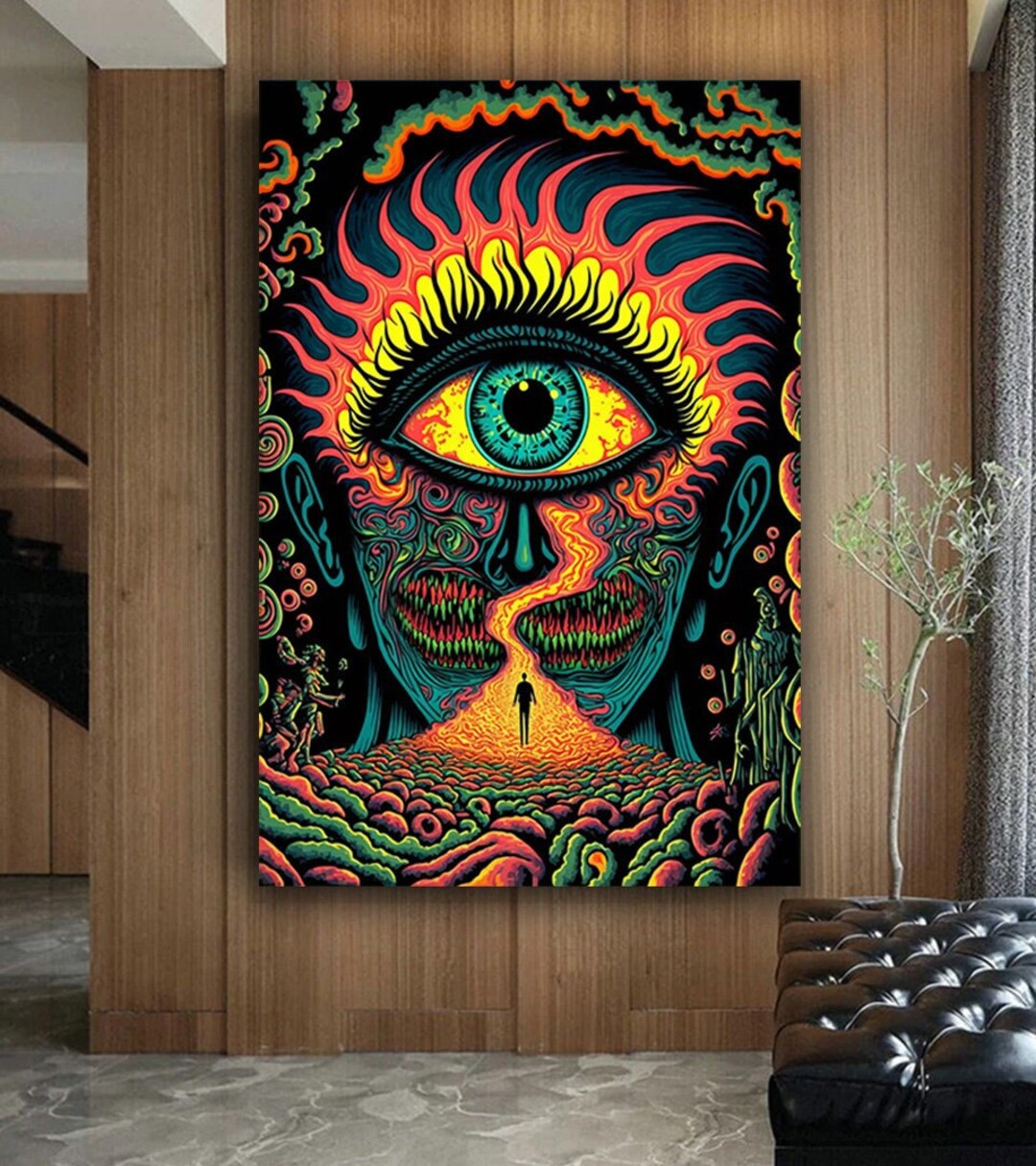 Psychedelic Wall Art, One Eyed Colorful Canvas, One Eyed Surreal ...