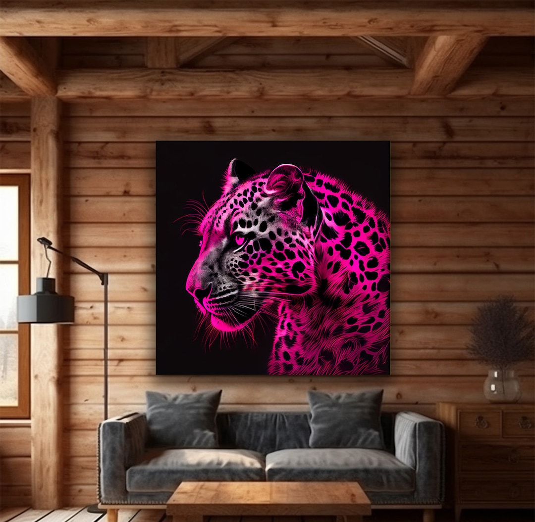 Abstract Leopard Canvas Wall Art, Pink Leopard Canvas Painting, Leopard ...