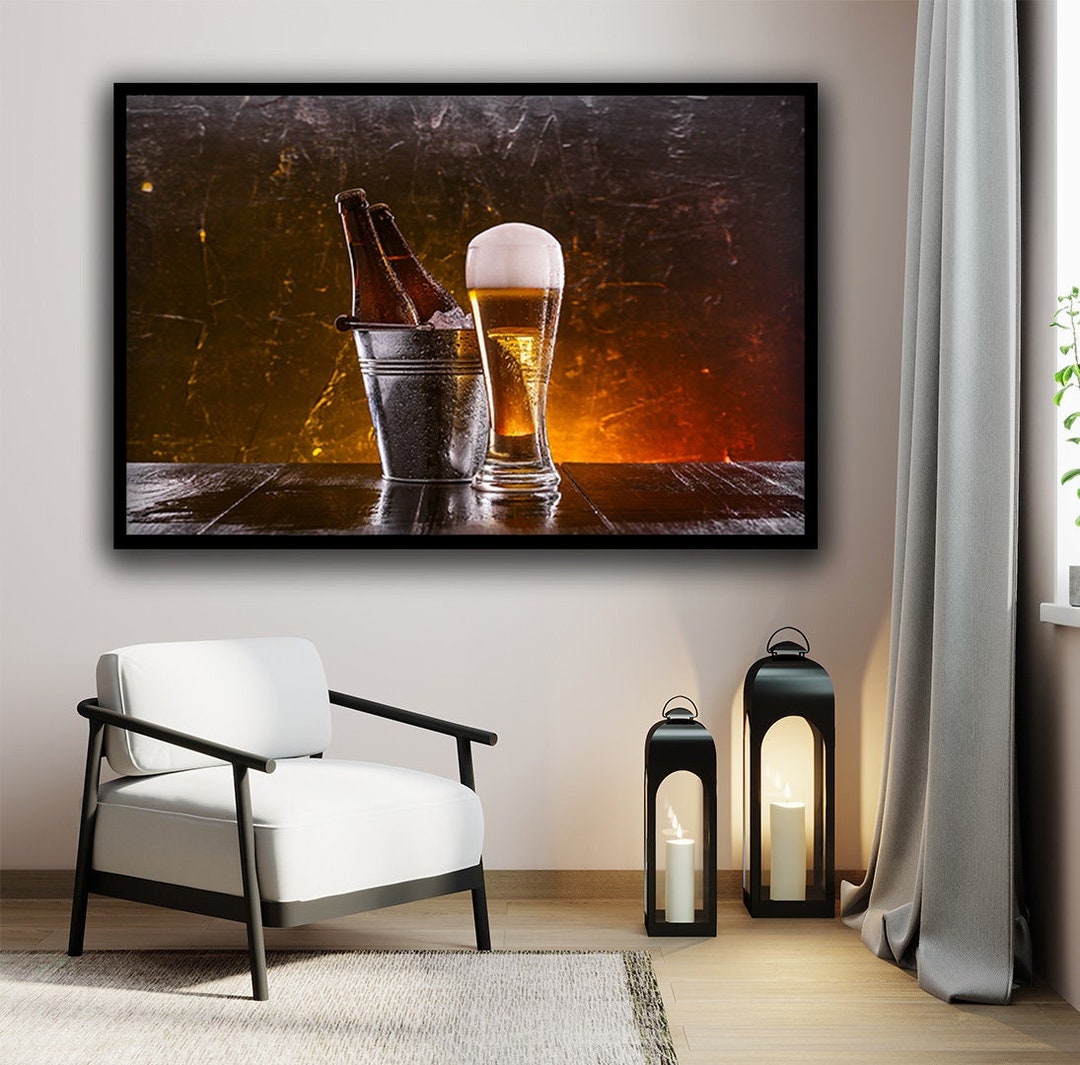 Beer Canvas Art, Bar Wall Decor, Beer Print, Kitchen Wall Decor, Man ...