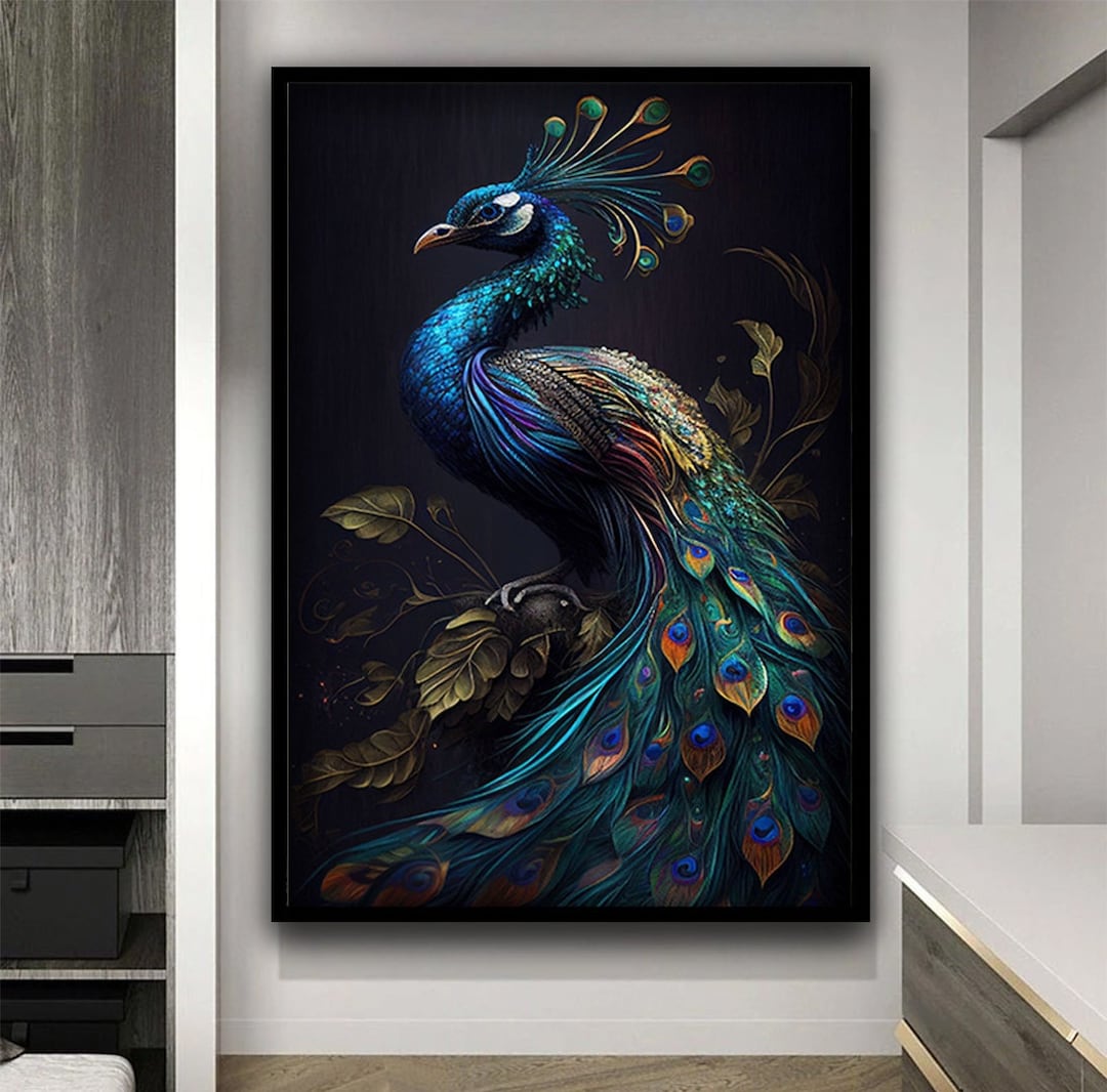 Blue Peacock Canvas Wall Art, Peacock Canvas Print, Peacock Canvas ...