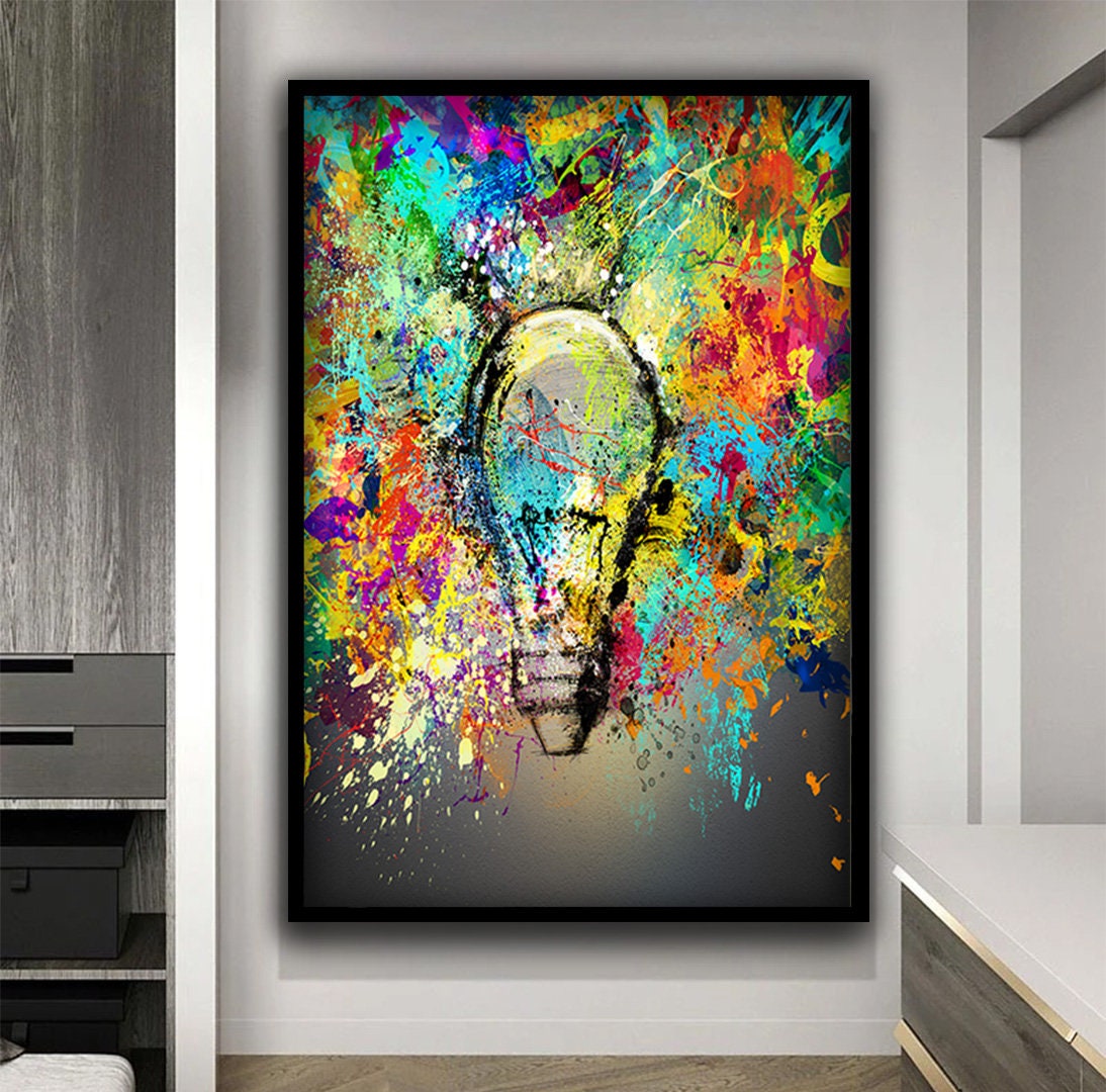 Light Bulb Abstraction Brigh Canvas, Colorful Light Bulb Canvas, Light ...