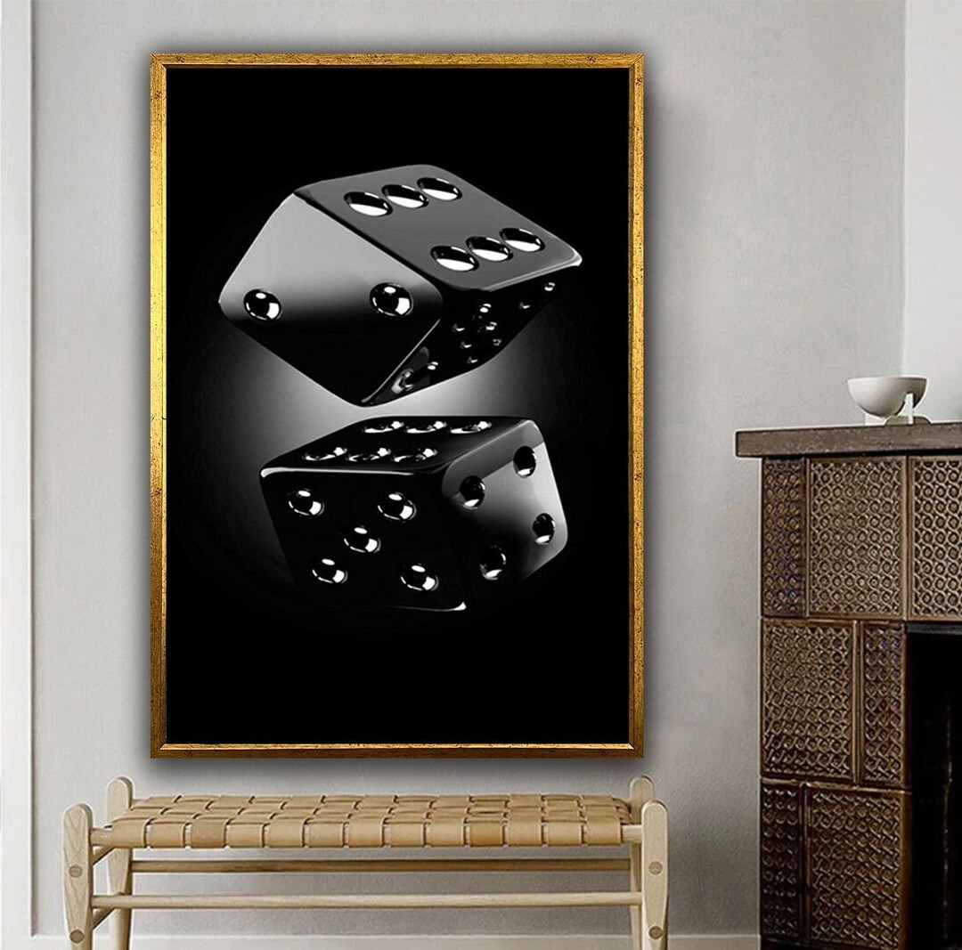 Black Dice Canvas Print, Dice Poster, Dice Painting, Game Room Wall ...