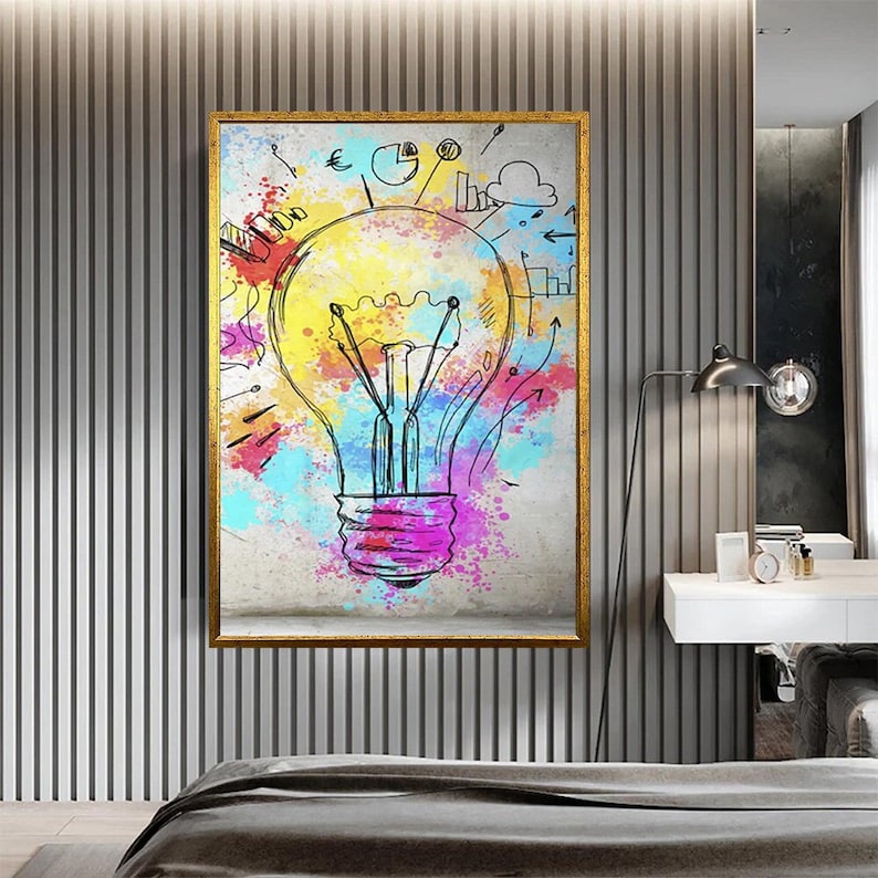 Light Bulb Abstraction Canvas Print, Light Bulb Wall Art, Colorful ...
