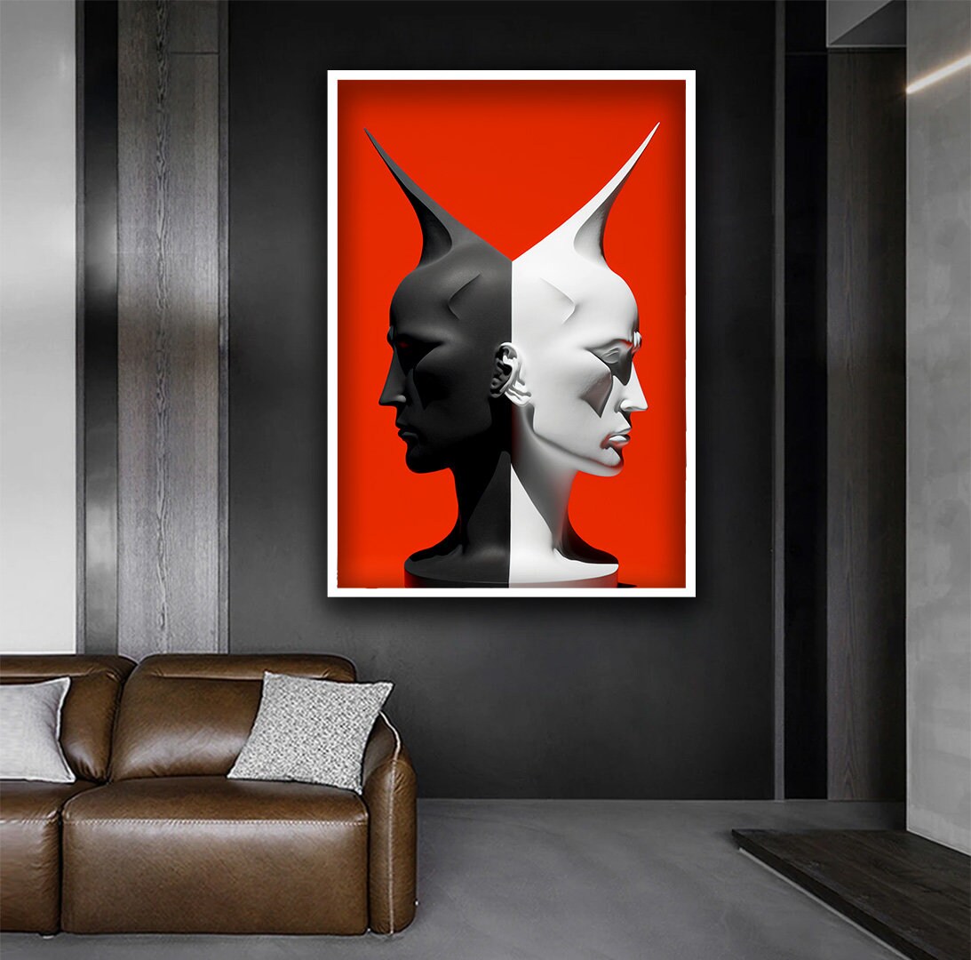 Two Sides of Human Wall Art, Two Face Human Canvas, Two Face Painting ...