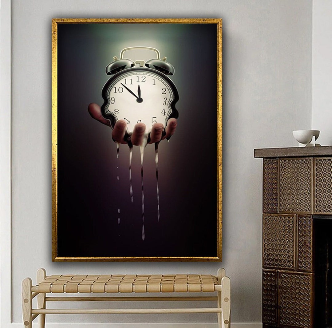 Alarm Clock Canvas Print, Clock in Hand Wall Art, Vintage Clock Canvas ...