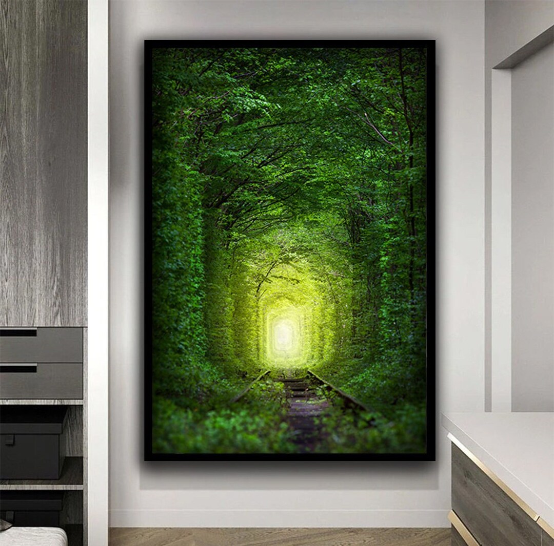 Forest Road Canvas, Tree-lined Railroad Track Wall Art, Train Tracks ...