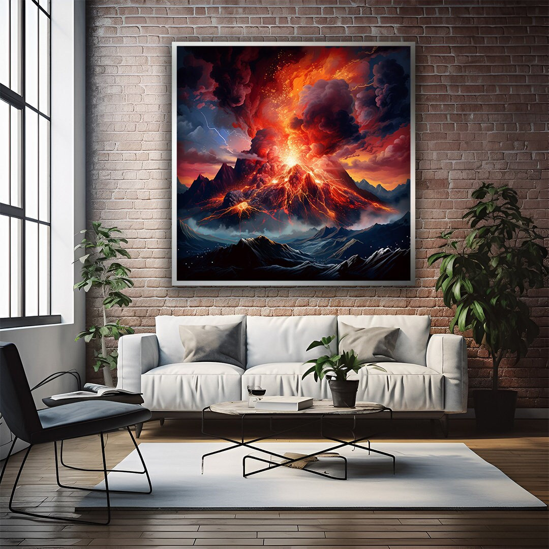 Volcano Eruption Canvas Wall Art, Volcano Erupting With Smoke Canvas ...