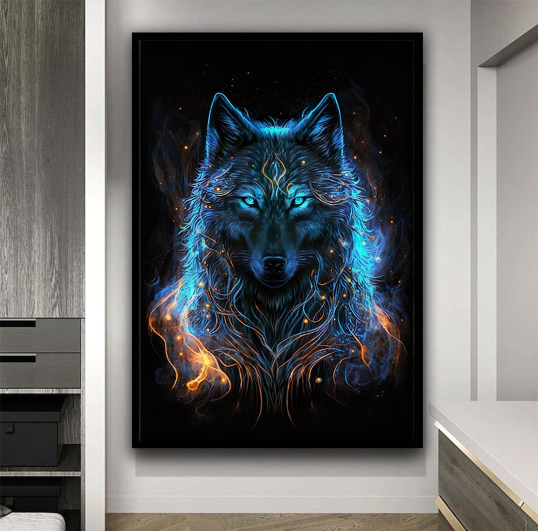 Wolf Canvas, Wolf Wall Art, Alpha Wolf Painting, Blue-eyed Wolf Poster ...