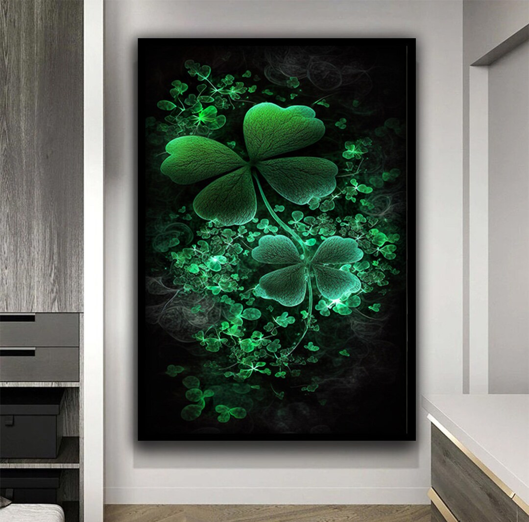 Four-leaf Clover Canvas, Clower Wall Art, Green Clover Painting, Clover ...