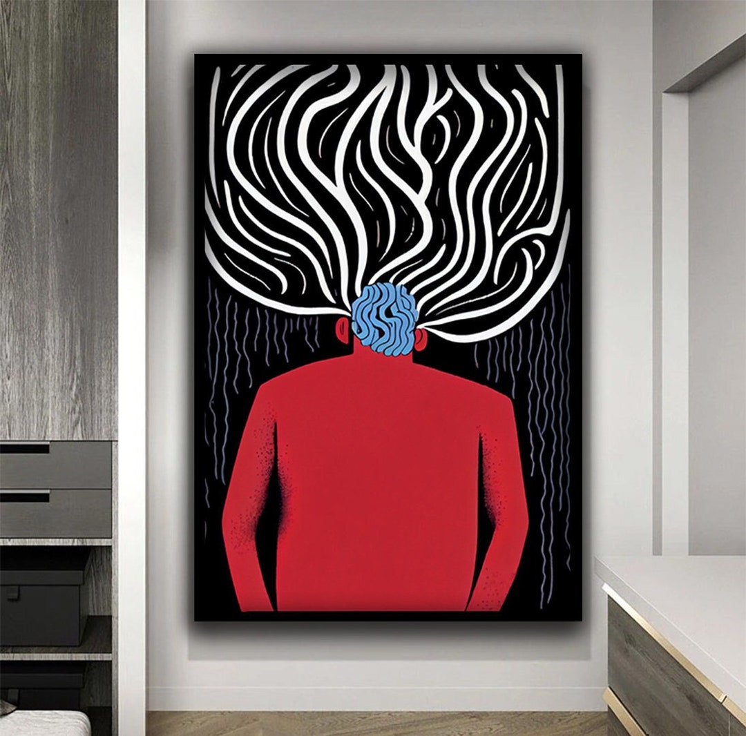 Abstract Brain Wall Art, Brain Canvas, Red Canvas, Abstract Painting ...