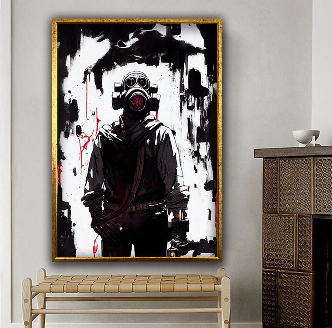 Gas Mask Canvas, Gas Mask Wall Art, Man in a Gas Mask Painting, Gas ...