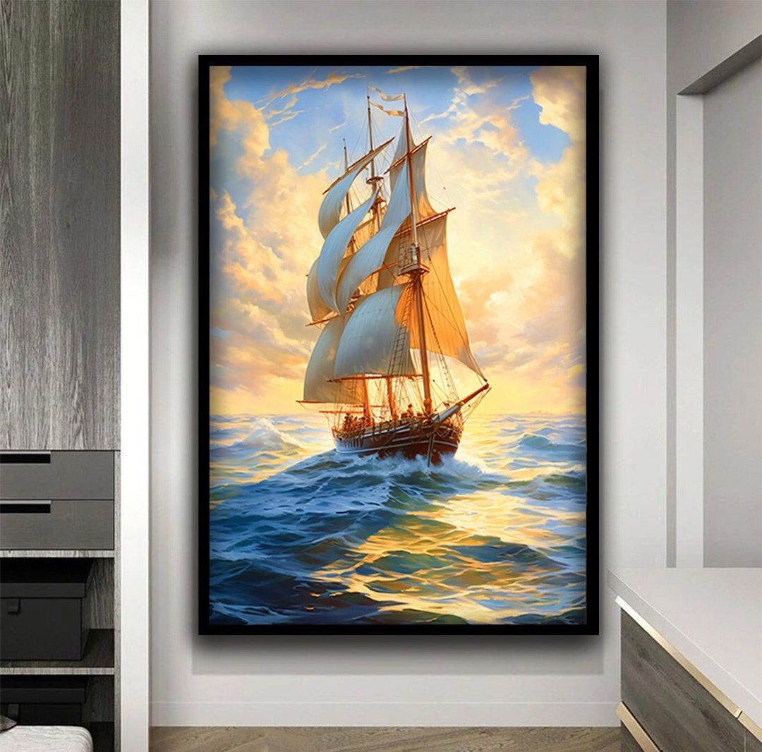Pirate Ship Canvas, Sailing Ship Wall Art, Sailboat Wall Art, Ship Wall Decor, Ocean Painting ...
