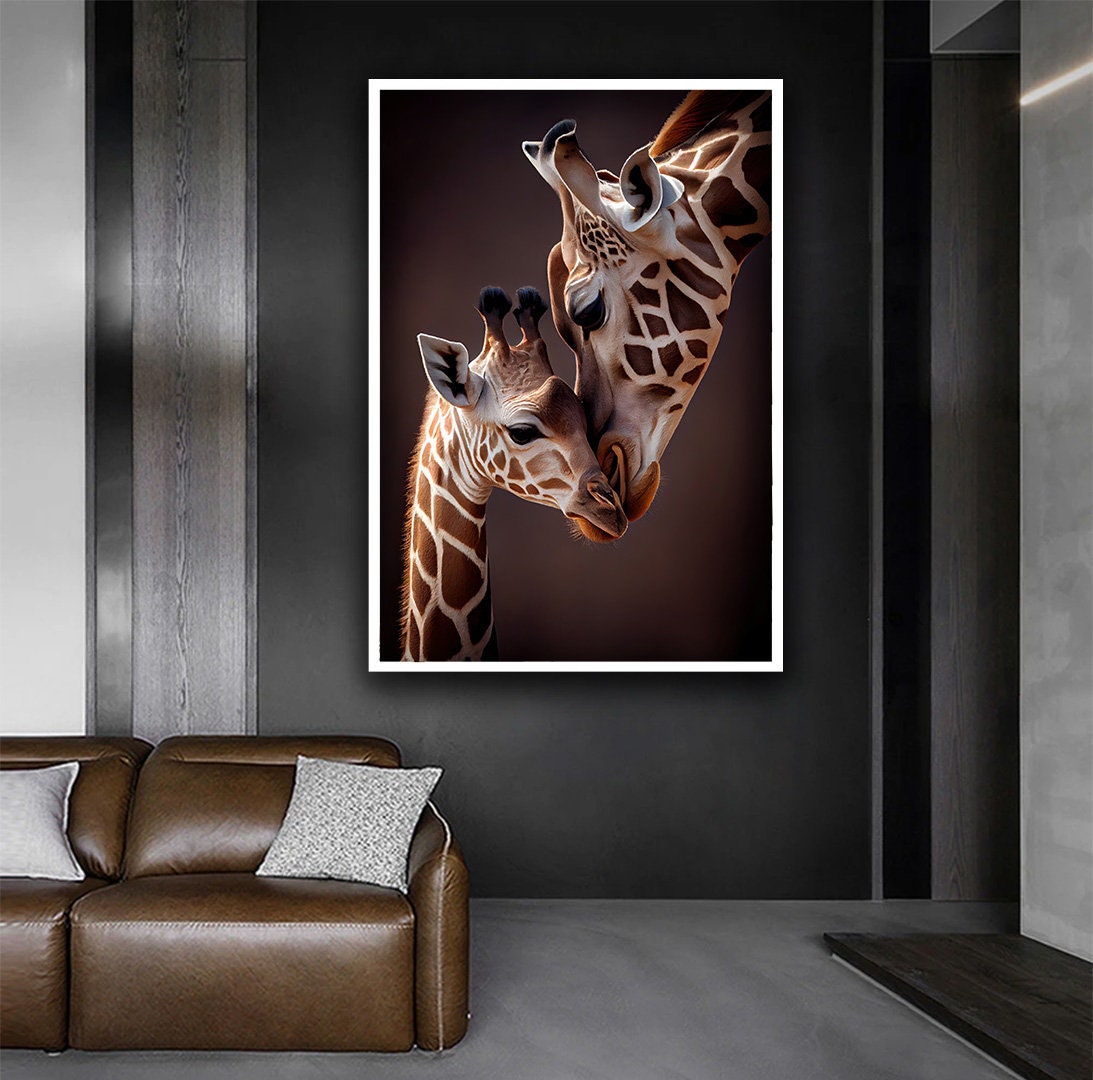 Mother and Baby Giraffe Canvas, Giraffe Wall Art, Baby Giraffe Painting ...