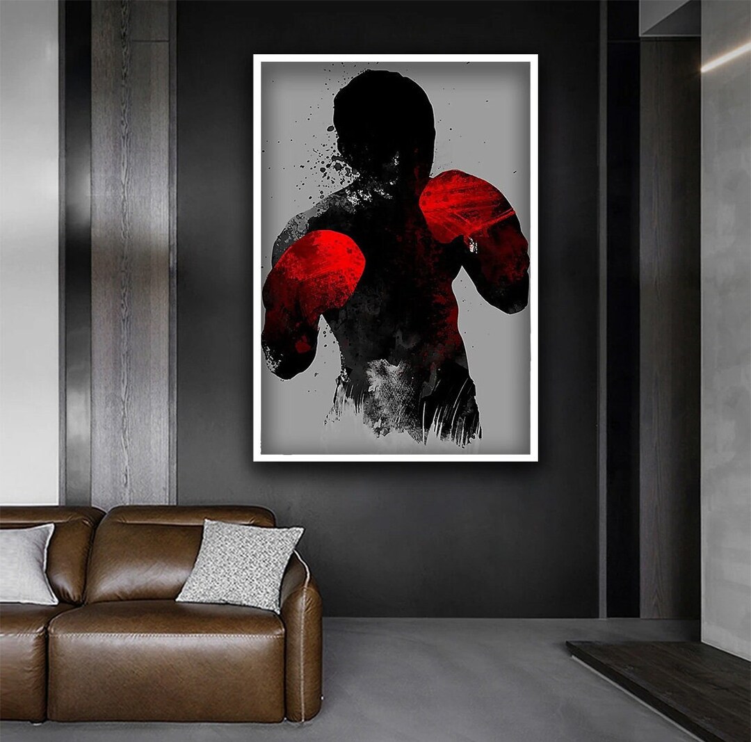 Boxer Wall Art, Boxing Canvas Print, Boxing Abstrack Painting, Red ...