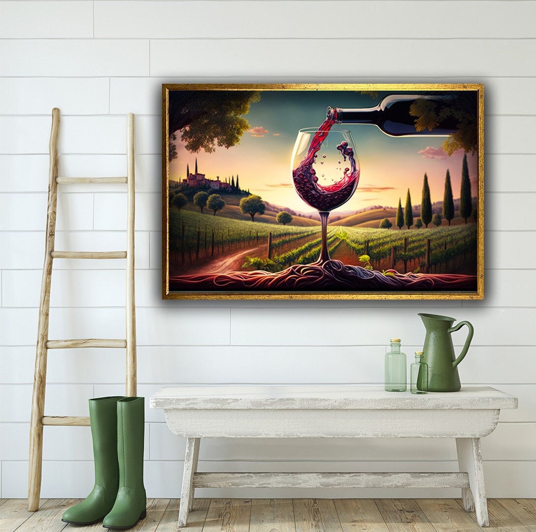 Wine and Vineyard Canvas Print, Red Wine Painting, Vineyard Canvas ...