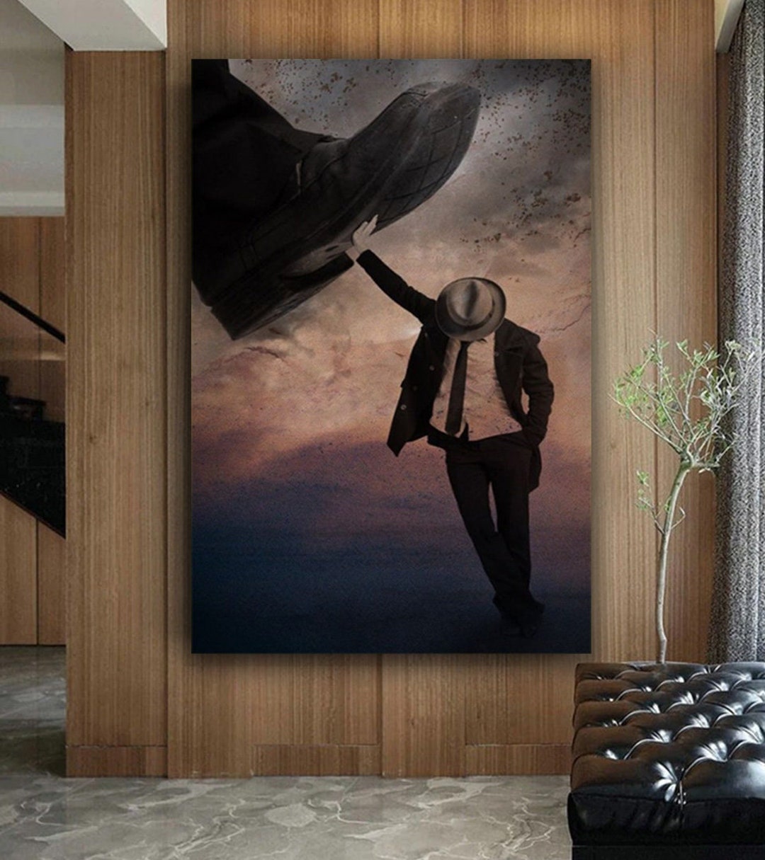 Surreal Canvas Print, Woman in a Suit Wall Art, Big Shoes Painting ...