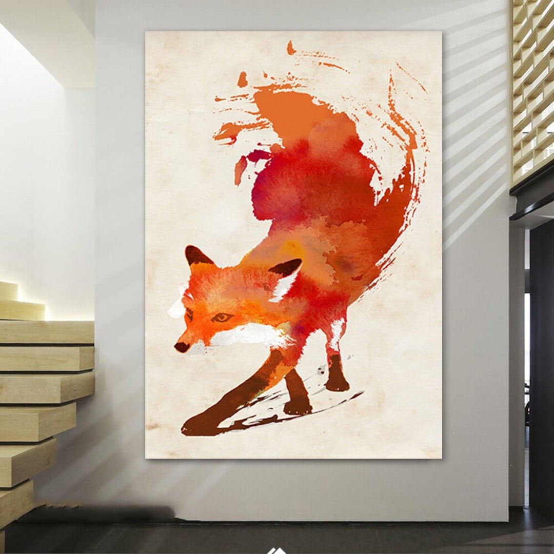 Abstrack Fox Canvas Print, Fox Wall Art, Surreal Fox Painting, Fox ...
