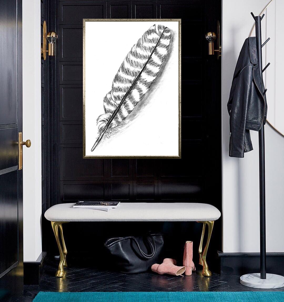 Feather Canvas Print, Black White Feather Painting, Feather Poster ...