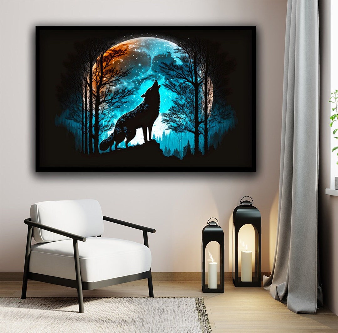 Full Moon and Wolf Canvas Art, Howling Wolf Canvas Wall Art, Forest and ...