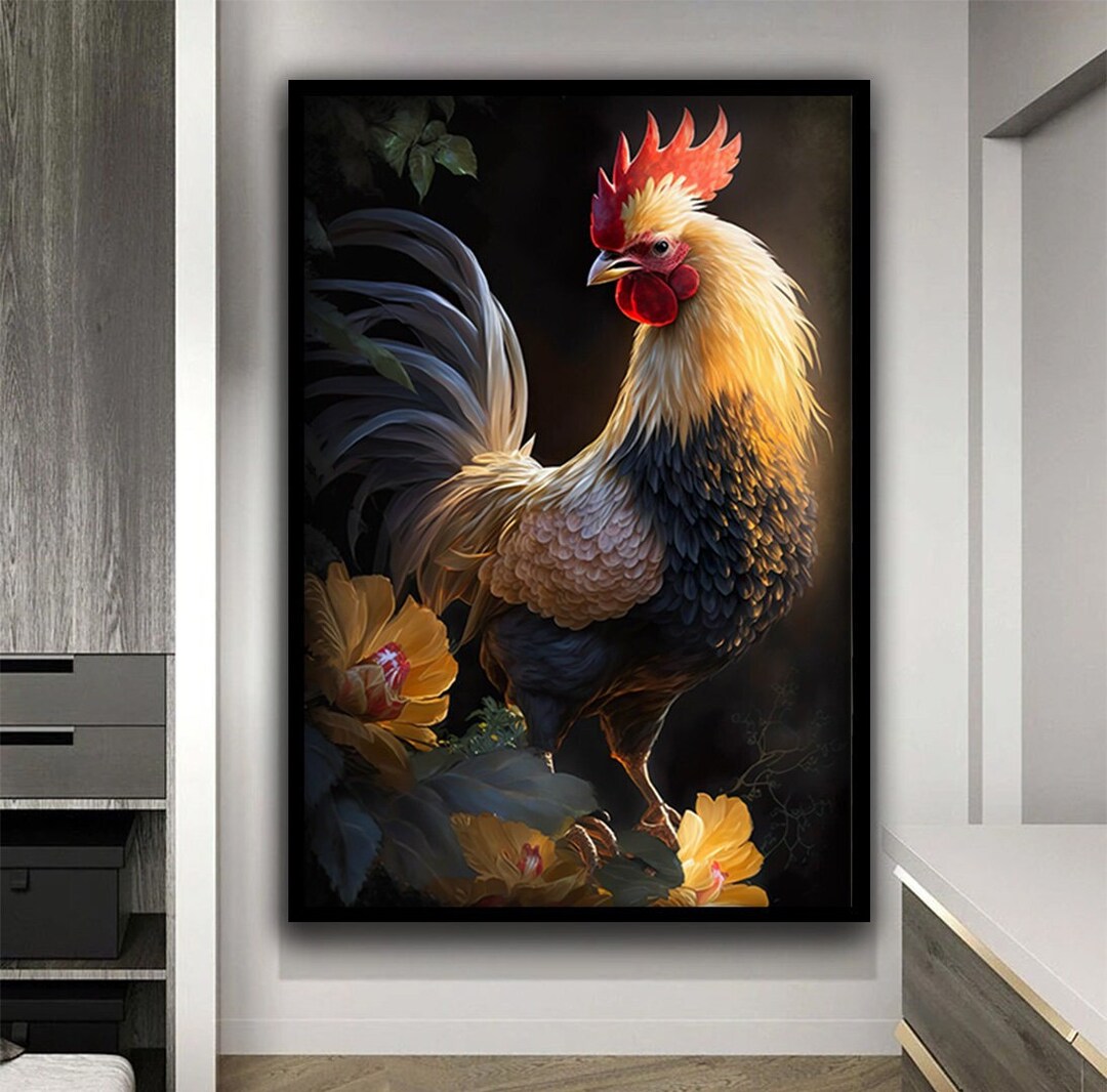 Rooster Wall Art, Rooster Canvas, Rooster With Flowers Painting ...