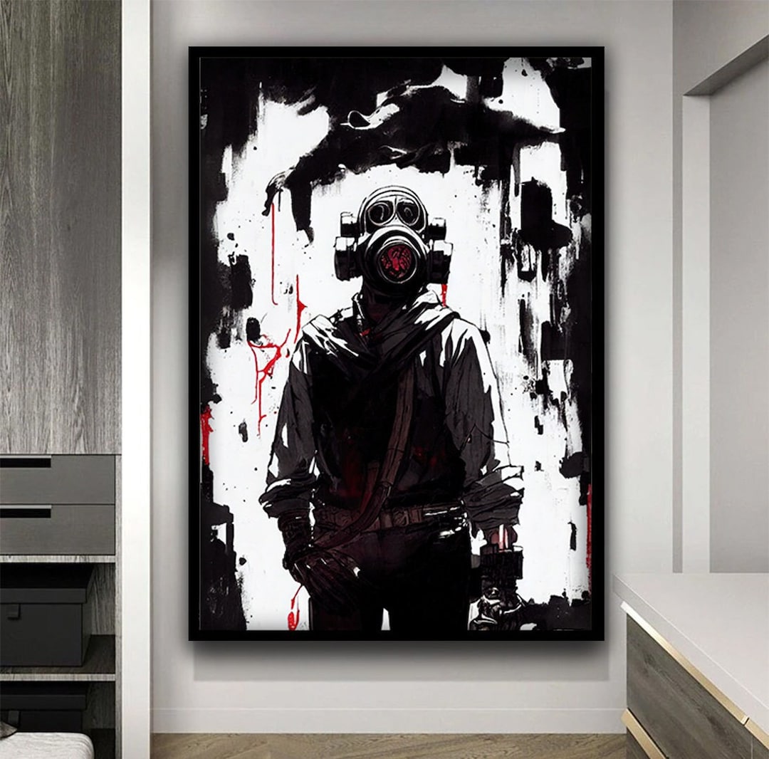 Gas Mask Canvas, Gas Mask Wall Art, Man in a Gas Mask Painting, Gas ...