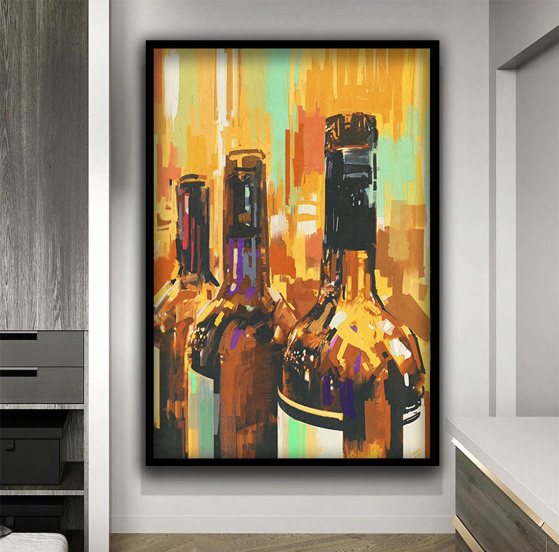 Wine Bottles Wall Art, Wine Canvas, Wine Painting, Wine Wall Art, Wine ...