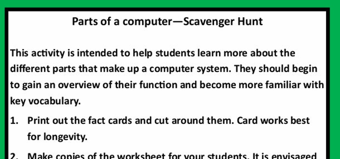 Parts of a Computer Scavenger Hunt Computing National Curriculum KS1 ...
