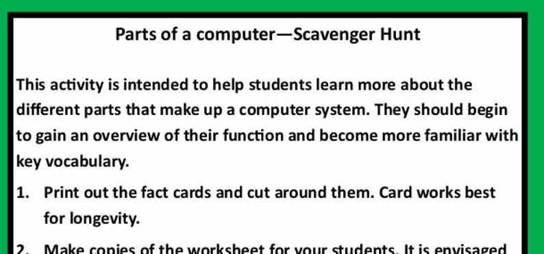 Parts of a Computer Scavenger Hunt Computing National Curriculum KS1 ...