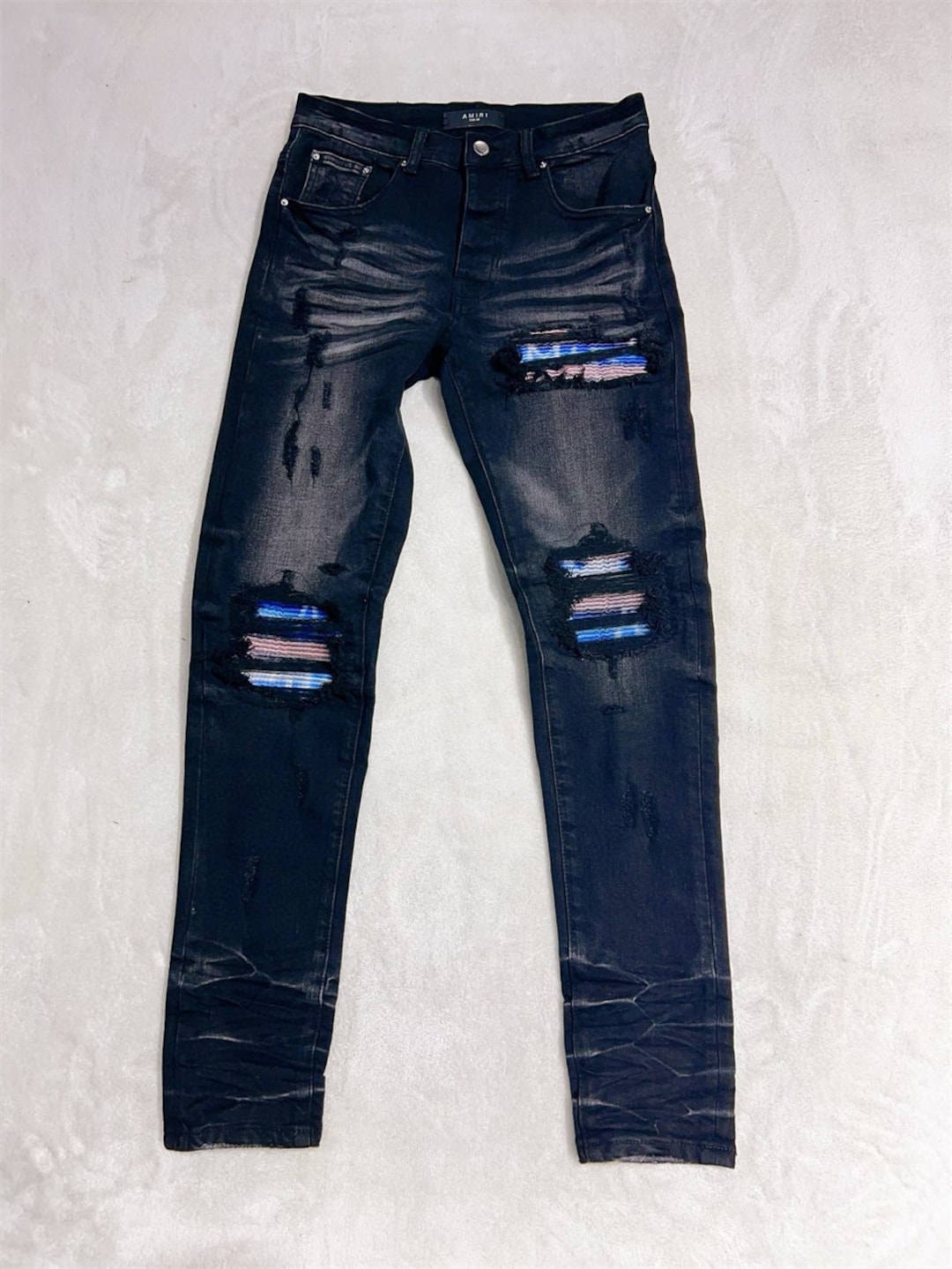 Blue Pink Patch Amiri Jeans ,fashion Street Wear. - Etsy