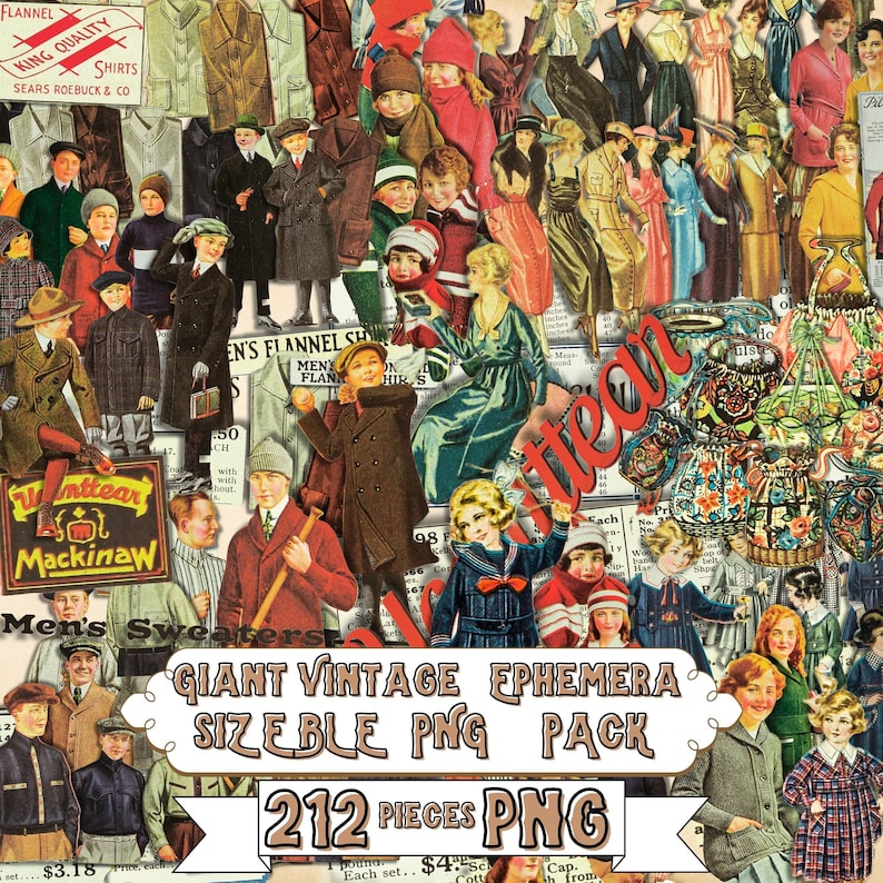 Giant Vintage Ephemera, Diverse Set, 212 PNG, Women Men, Printable ...