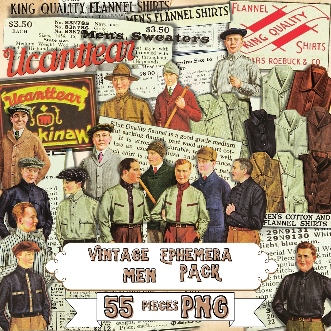 Vintage Ephemera Men Pack, 55 PNG Male Images, Retro Gentlemen Graphics ...