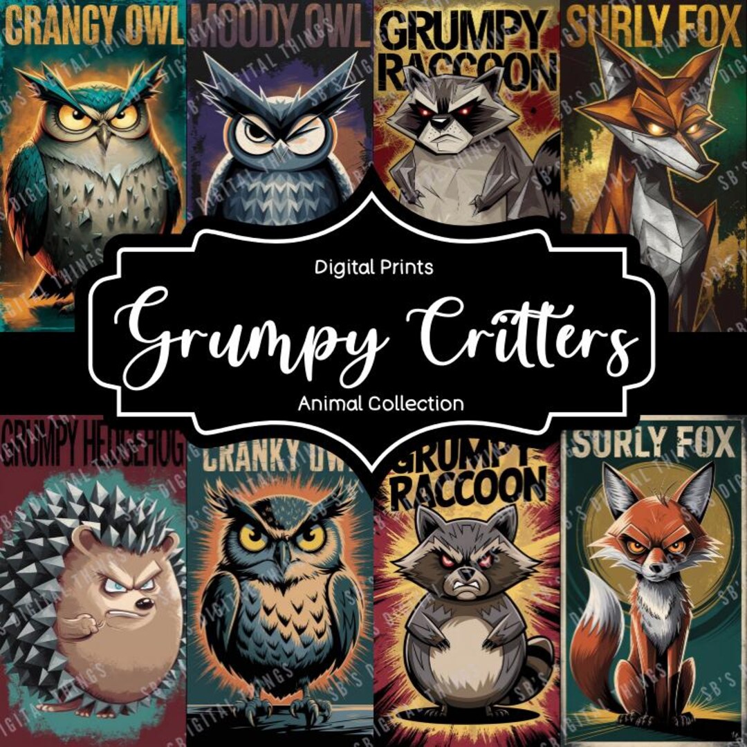 Grumpy Critters Collection | Cranky and Surly Woodland Animals for Fun and Quirky Art Prints ...