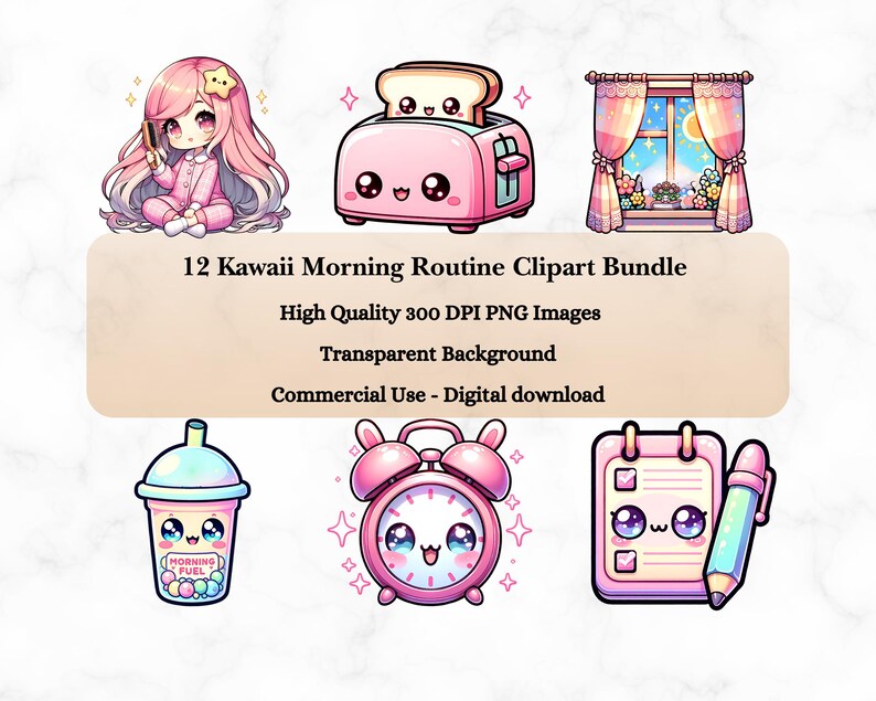 Kawaii Morning Routine Clipart PNG, Aesthetic Stickers for Planner ...
