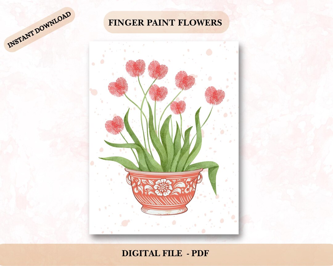 Fingerprint Heart Flower Bouquet |kids Thumbprint Digital Download ...