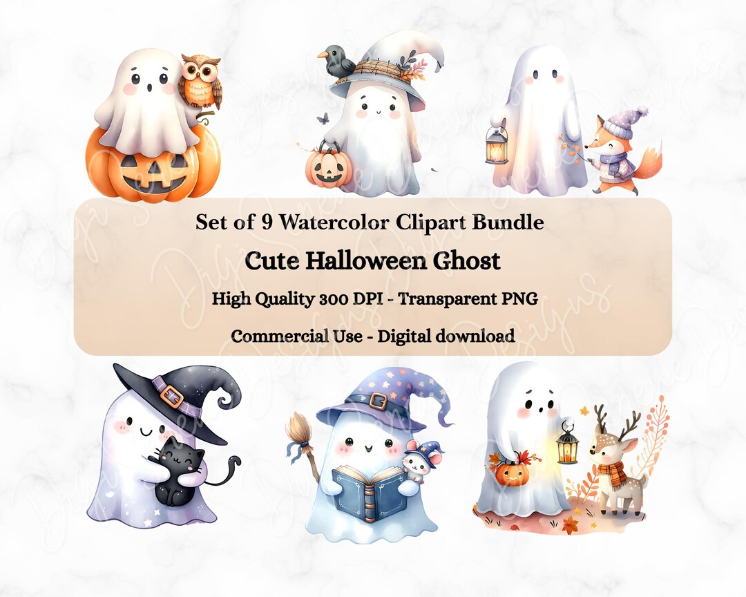 Cute Halloween Ghost Clipart Bundle, Halloween Ghost and Animals ...