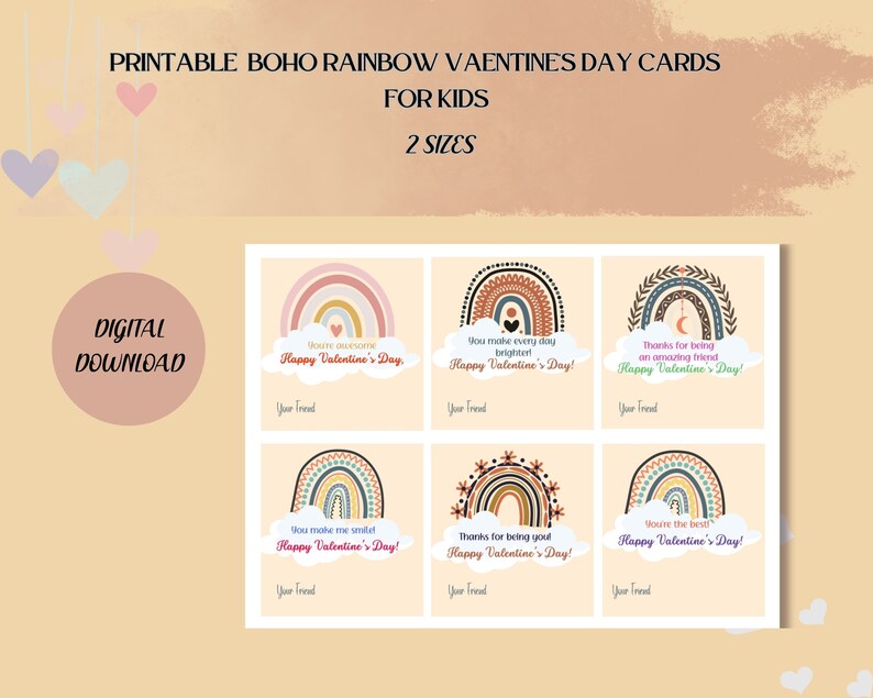 Printable Rainbow Valentines Day Cards, School Valentines Day Cards for ...