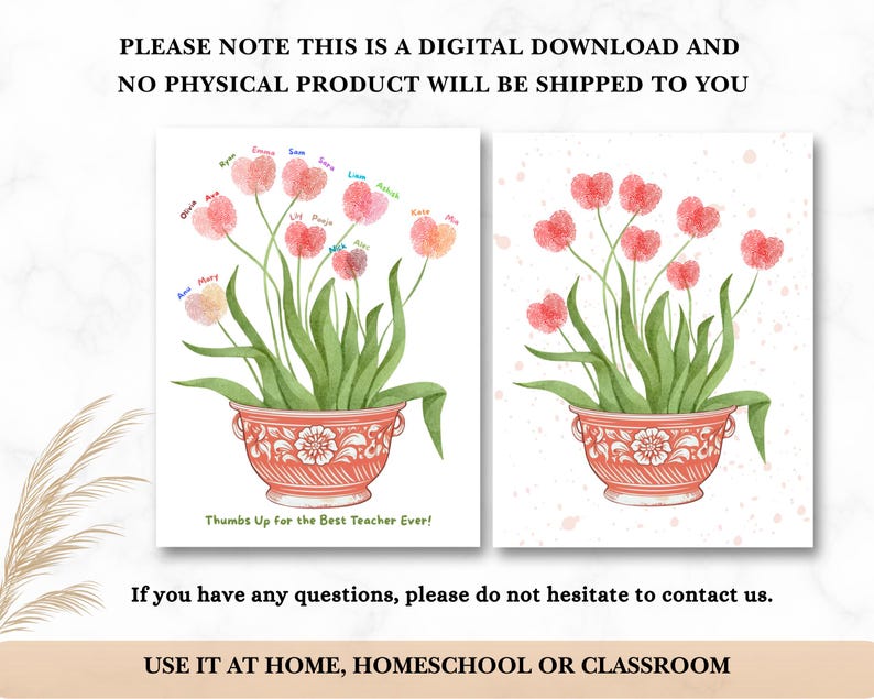 Fingerprint Heart Flower Bouquet |kids Thumbprint Digital Download ...