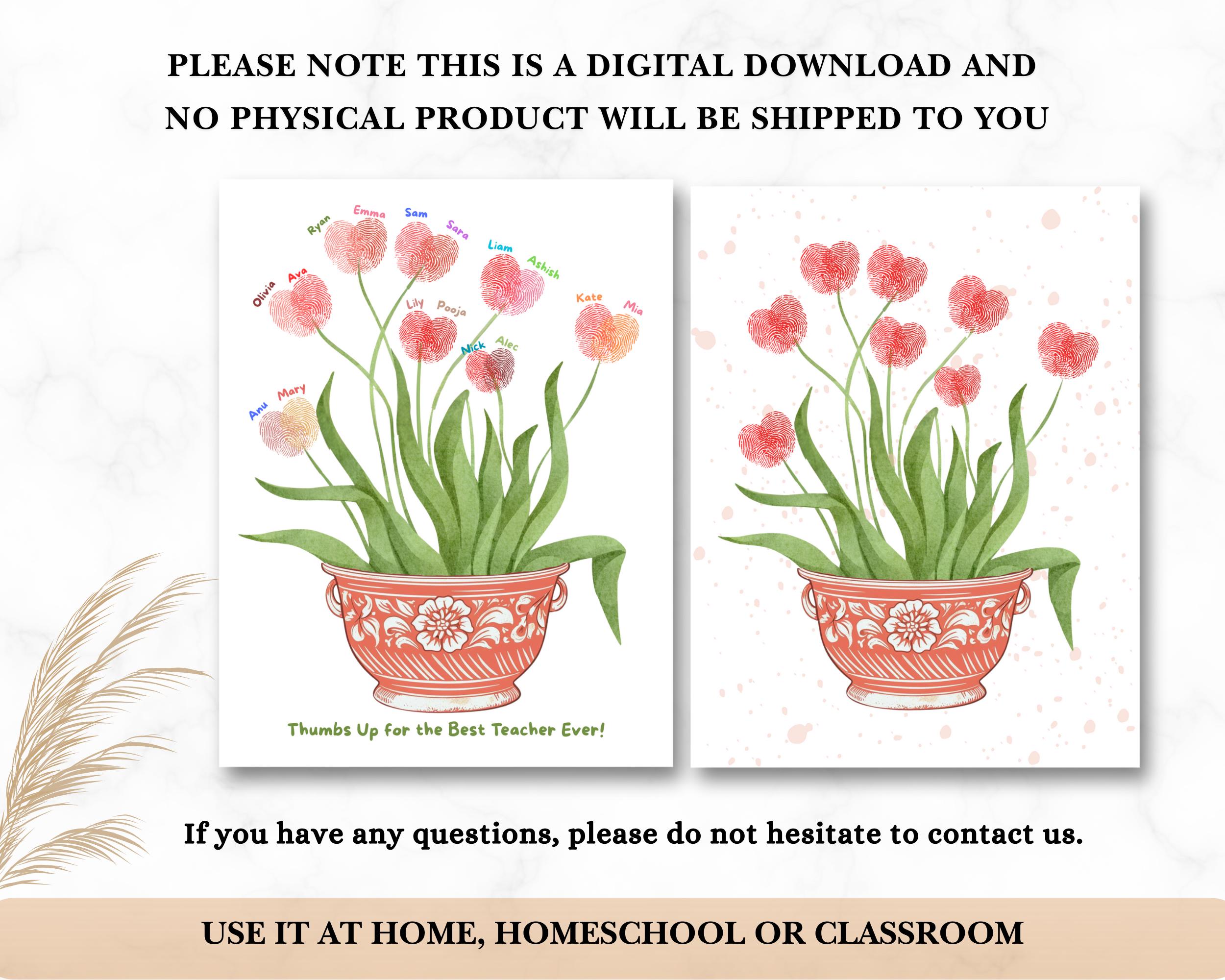 Fingerprint Heart Flower Bouquet |kids Thumbprint Digital Download ...