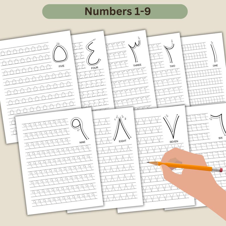 Arabic Letter Number Handwriting Practice Worksheets Downloadable ...
