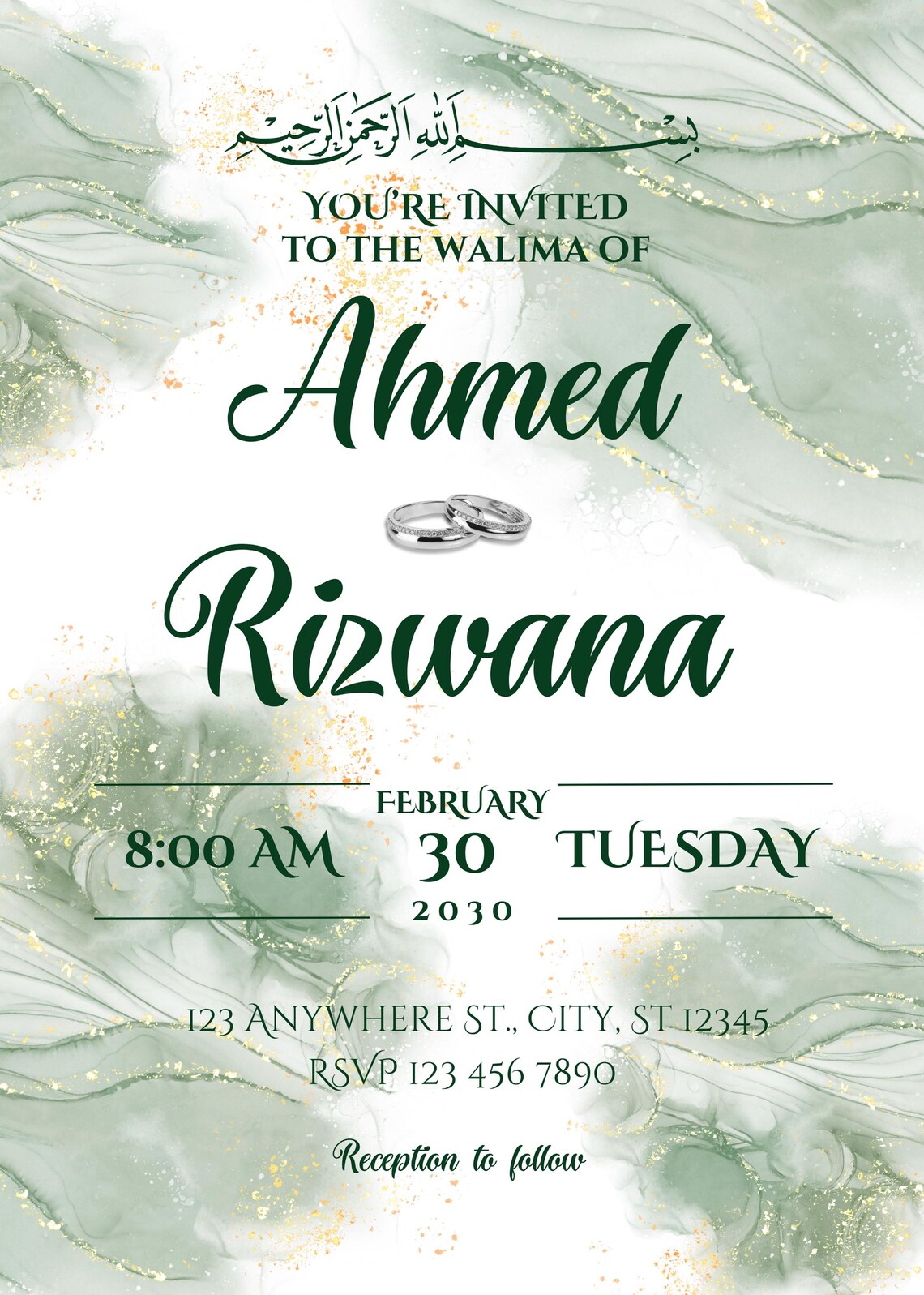 Personalised Walima Invitation Muslim Invites Download Customised for ...