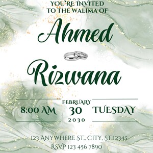 Personalised Walima Invitation Muslim Invites Download Customised for ...