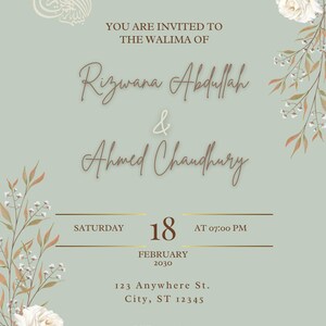 Personalised Walima Invitation Muslim Invites Download Customised for ...