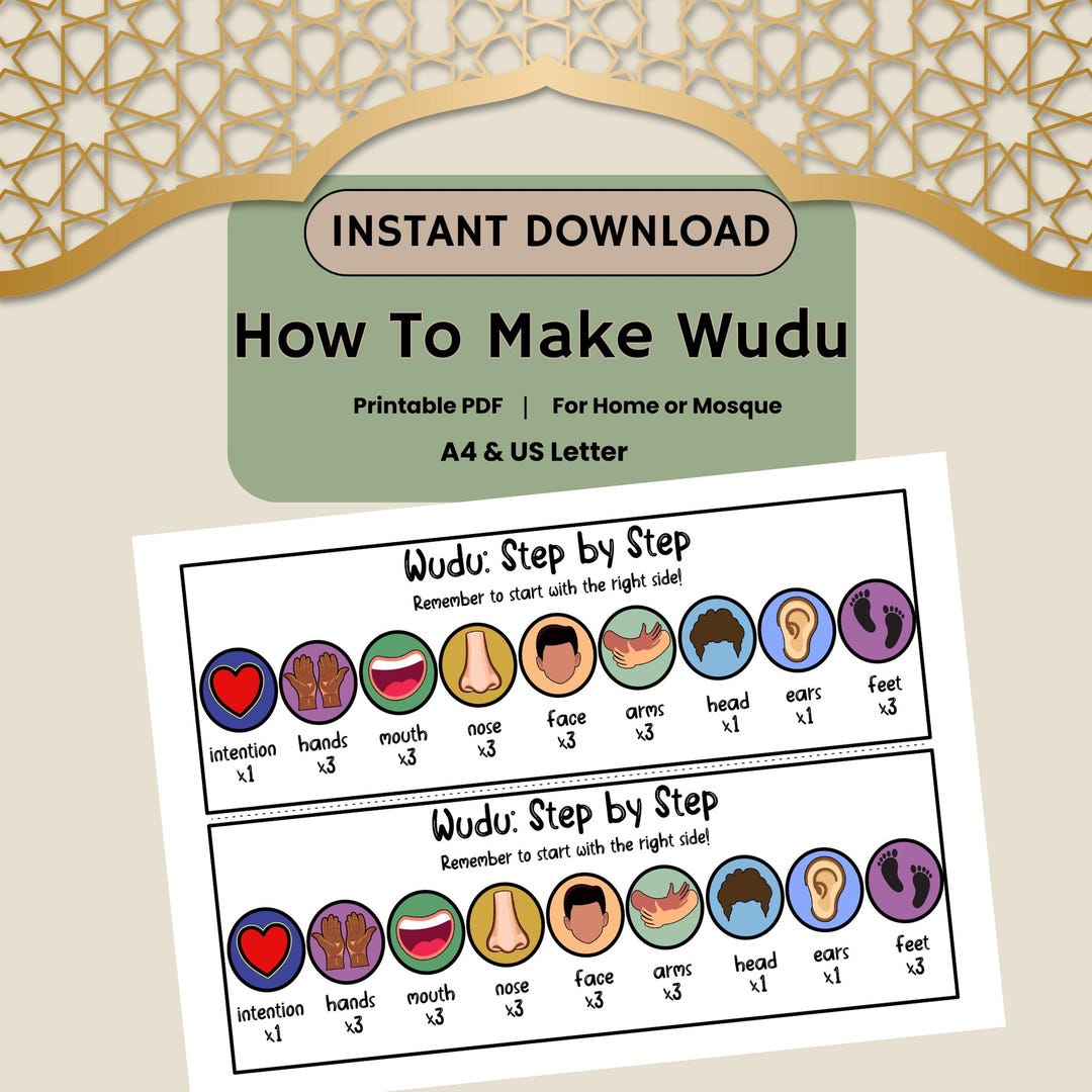 Printable Wudu Kids Step by Step Poster Wudhu Guide Muslim Prayer ...