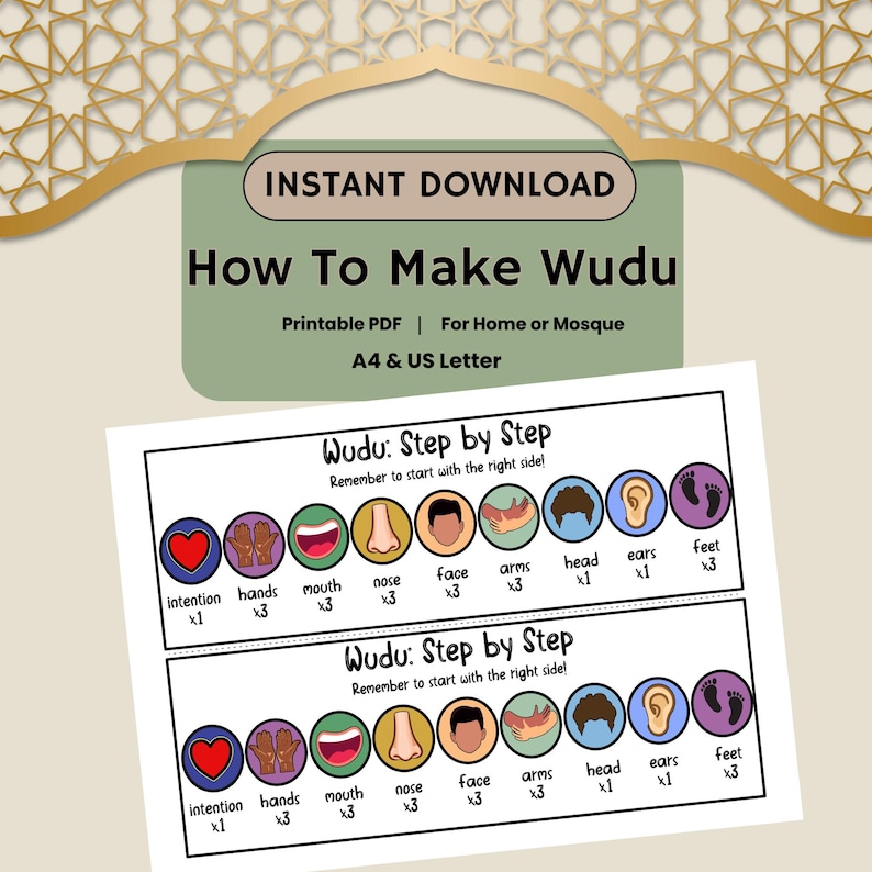 Printable Wudu Kids Step by Step Poster Wudhu Guide Muslim Prayer ...