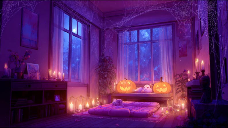 Halloween Vtuber Background | Spooky Anime Overlay for Twitch & Youtube ...