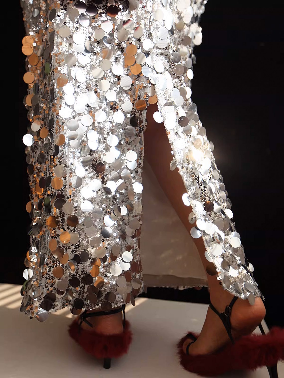 Silver Sequin Midi Skirt, Silver Sparkling Skirt With Sequins - Etsy