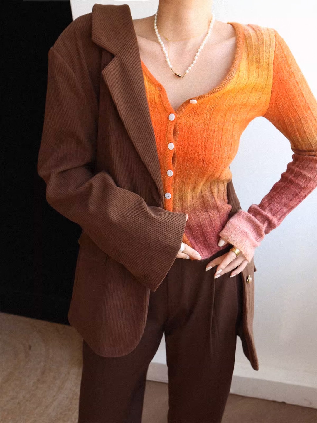 Orange/brown/yellow Gradient Wool Blend Cardigan - Etsy