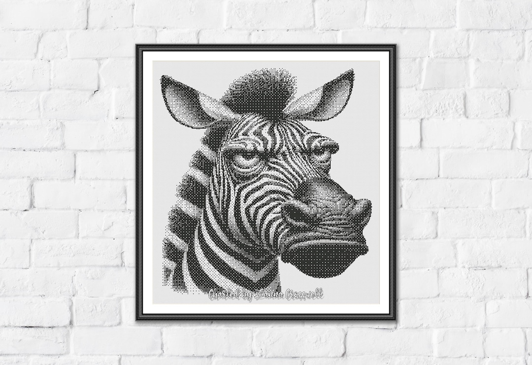 Angry Zebra - Minimalist Monochrome One Color Counted Cross Stitch ...