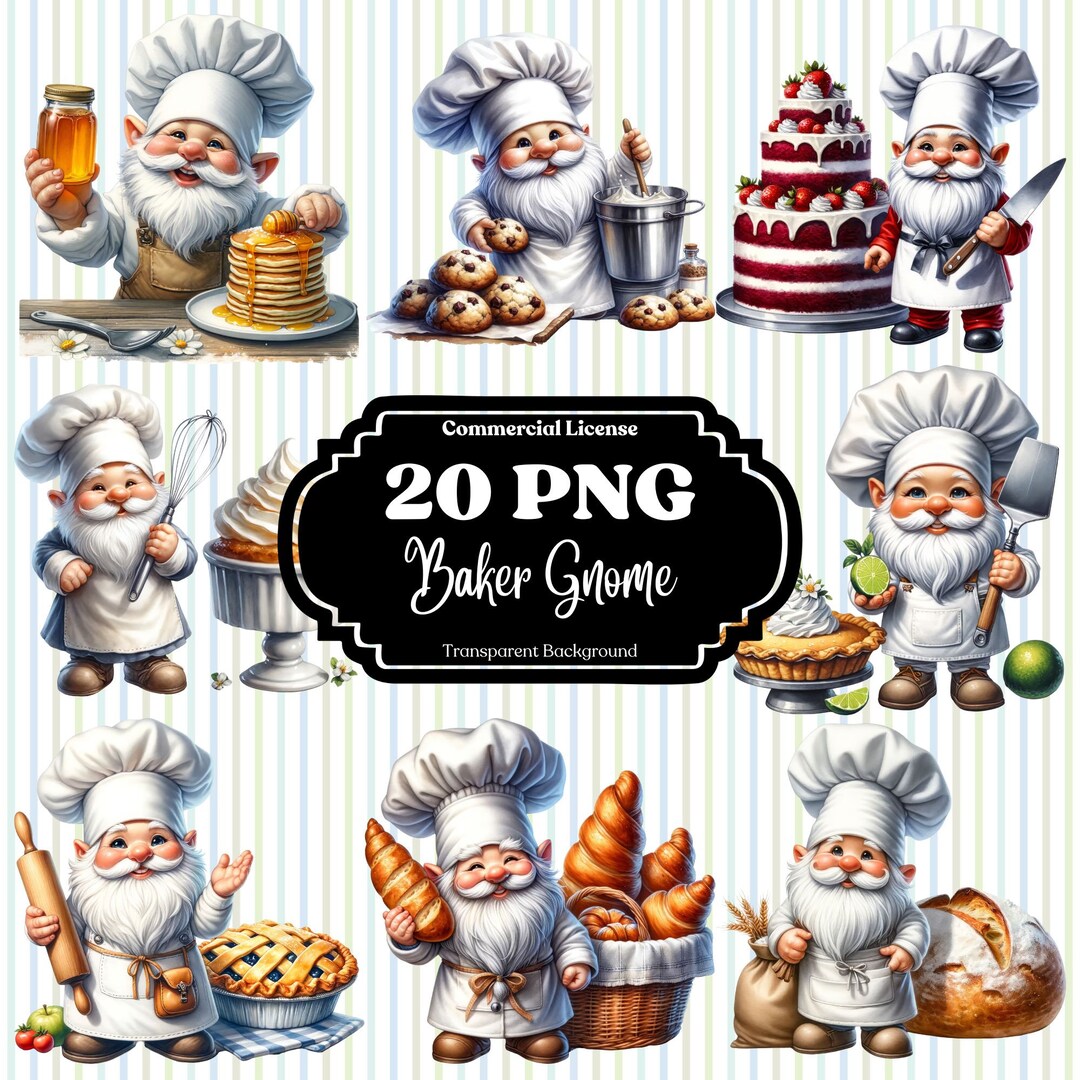 Cute Baker Gnomes Watercolor Clipart Bundle. Clipart Set for ...