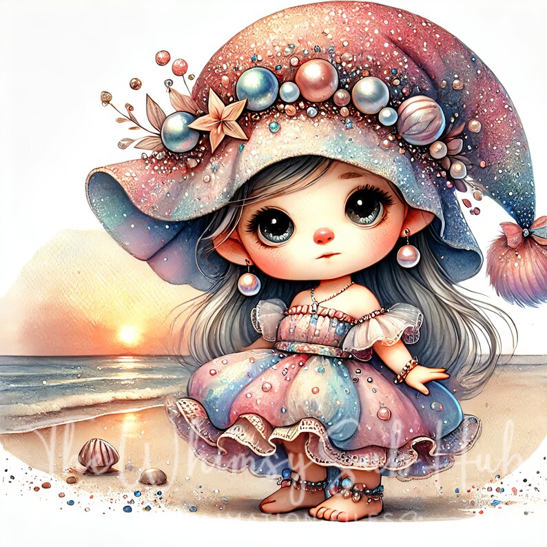 20 JPG Cute Watercolor Gnome Girl Images Fantasy Summer Stickers ...